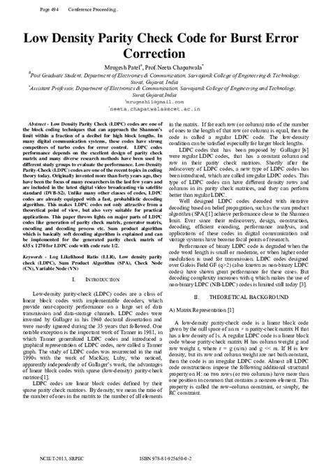 Pdf Low Density Parity Check Code For Burst Error Correction