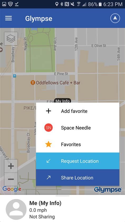 Android Quick Action Menu Glympse Support