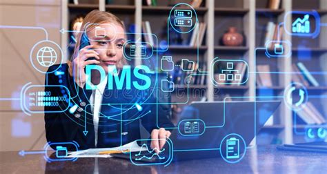 Businesswoman Call The Phone Document Management System Hologram Stock Illustration