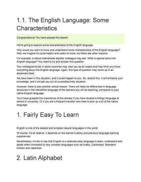 Tefl Module 1 Courswork 1 The English Language Some