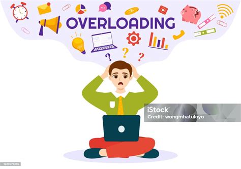 바쁜 작업과 멀티태스킹 직원으로 벡터 일러스트레이션을 오버로드하여 손으로 그린 템플릿으로 많은 문서 또는 디지털 정보를 완성합니다 경영자에 대한 스톡 벡터 아트 및 기타