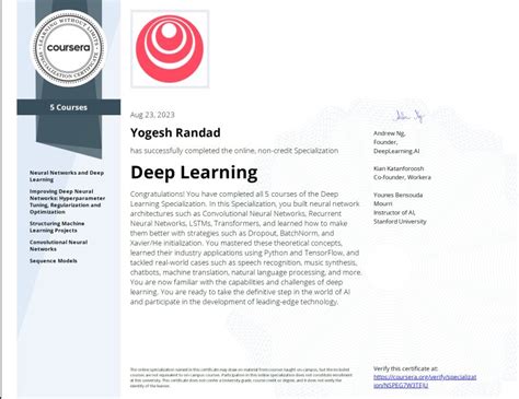 Yogesh Randad On Linkedin Really Enjoyed Deep Learning Specialization