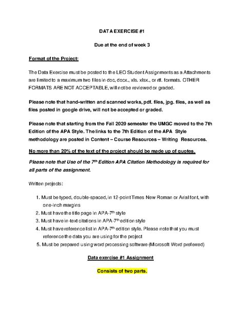Data Exercise 1 Assignment 2235 Data Exercise Due At The End Of