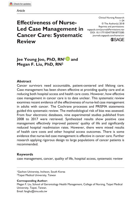 Pdf Effectiveness Of Nurse Led Case Management In Cancer Care