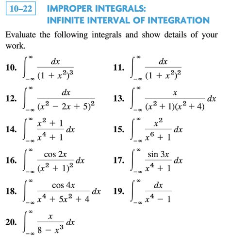 Solved Improper Integrals Infinite Interval Of Integration