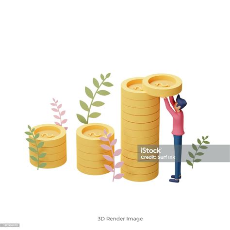 비즈니스 투자 개념의 3d 렌더링 그림 달러 더미 동전 작은 사람들 돈 개체 그래픽 차트가 증가합니다 성공으로 상승하는 재무 성장 개발에 대한 스톡 사진 및 기타 이미지