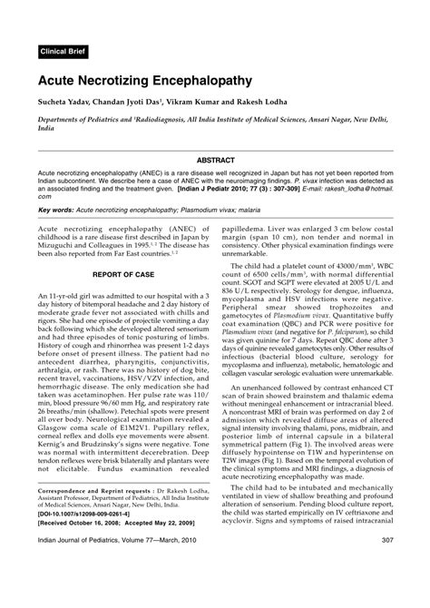 Pdf Acute Necrotizing Encephalopathy