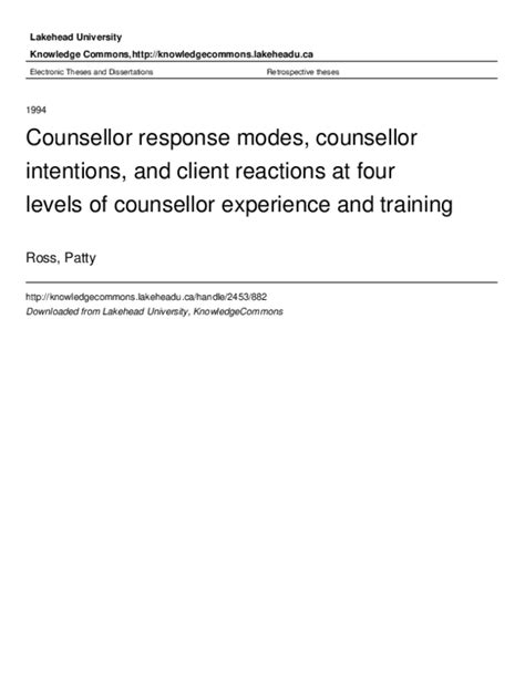 Pdf Counsellor Response Modes Counsellor Intentions And Client Reactions At Four Levels Of