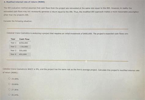 Solved Modified Internal Rate Of Return MIRR The IRR Chegg Com