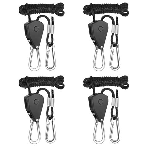 Black 4 Pcs 18 Rope Canoe Bow And Stern Tie Down Straps Heavy Duty Ratchet Pulley Rope Holder