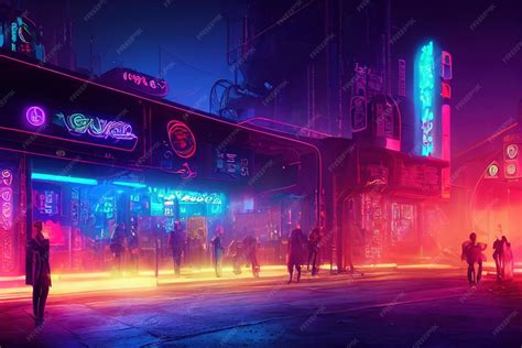 Premium Photo Bar Stools In Cyberpunk Bar In Cyberpunk City Neons