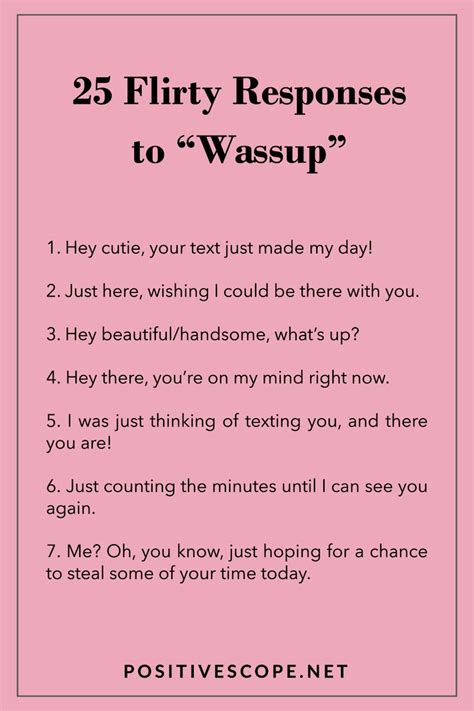 Flirty Responses To Wassup How To Be Flirty Text Conversation Starters Flirty Conversation