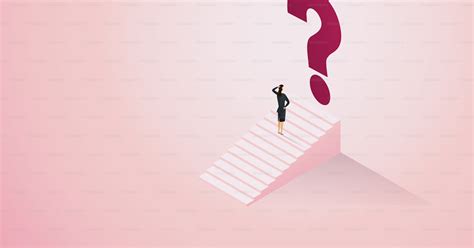 물음표 앞에 서서 생각하는 여자 경력의 기회와 미래 계획에 의문을 제기하는 여성 사업가 아이소메트릭 벡터 그림입니다 벡터