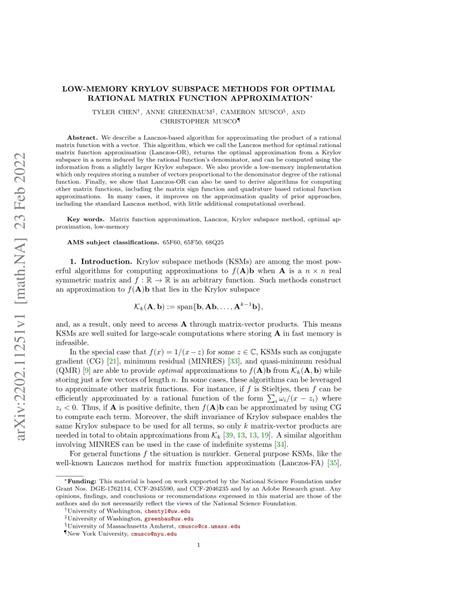 Pdf Low Memory Krylov Subspace Methods For Optimal Rational Matrix