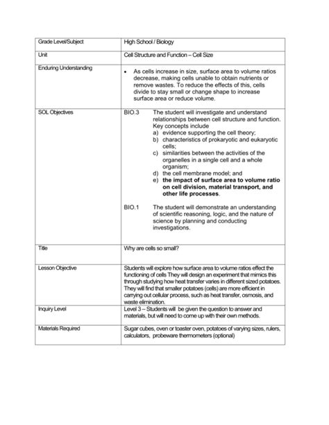 Cell Size Surface Area Lab High Babe Biology