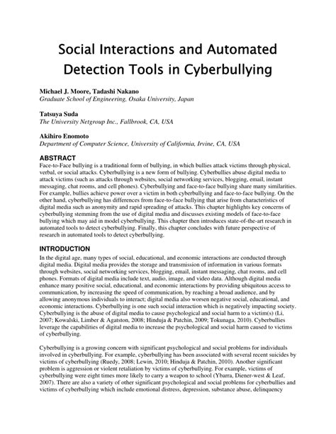 Pdf Social Interactions And Automated Detection Tools In Cyberbullying