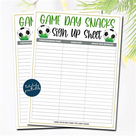 Soccer Snack Volunteer Sheet Soccer Printable Snack Sign Up Sheet School Sports Team Soccer