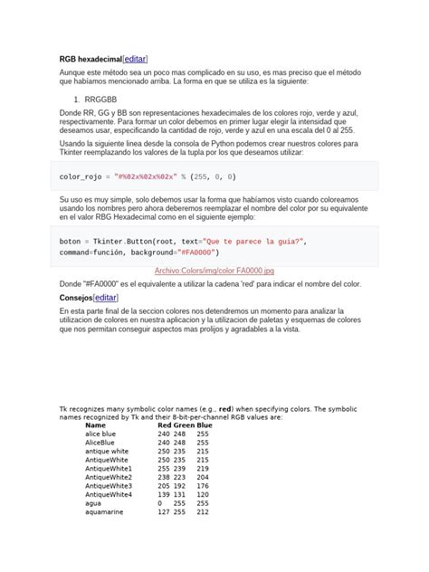 Colores Tkinter Pdf Color Modelo De Color Rgb