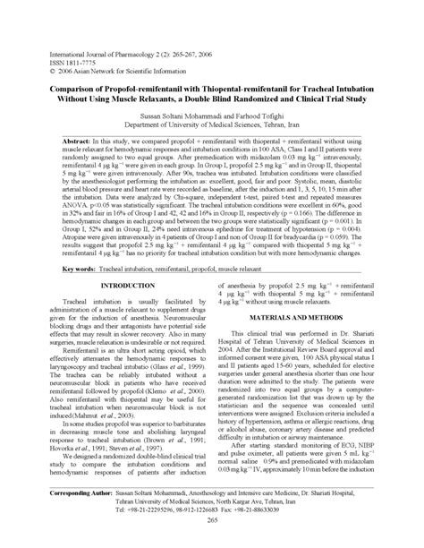 Pdf Comparison Of Propofol Remifentanil With Thiopental Remifentanil For Tracheal Intubation