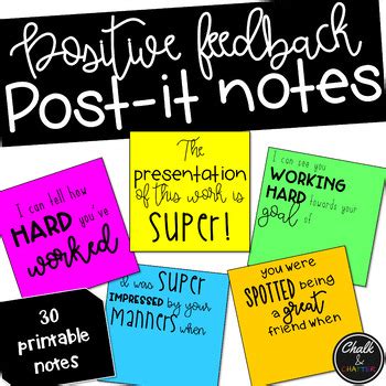 Positive Feedback Printable Post It Notes By Chalk And Chatter TPT