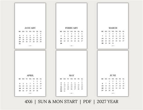 2027 Mini Calendar Printable 2027 Small Calendar 2027 Mini Planner