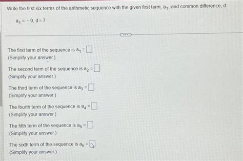 Solved Write The First Six Terms Of The Arithmetic Sequence