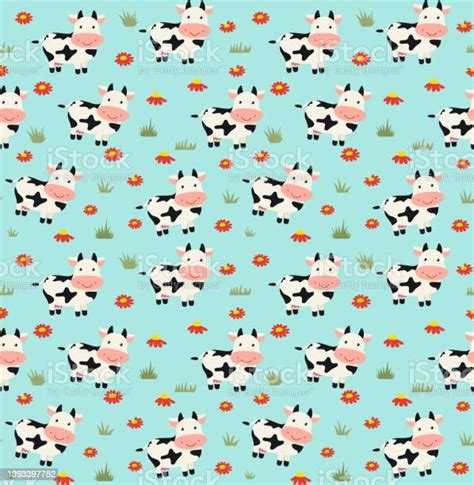 소에서 귀여운 매끄러운 유치한 패턴 벡터 일러스트레이션 귀여운에 대한 스톡 벡터 아트 및 기타 이미지 귀여운 꽃 식물
