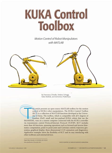 Pdf Kct A Matlab Toolbox For Motion Control Of Kuka Robot Manipulators