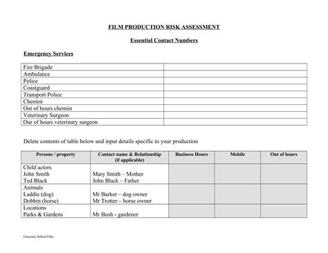 Film Production Risk Assessment Form Ppt