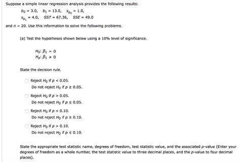 solved suppose a simple linear regression analysis provides