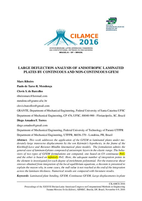 Pdf Large Deflection Analysis Of Anisotropic Laminated Plates By Continuous And Non Continuous