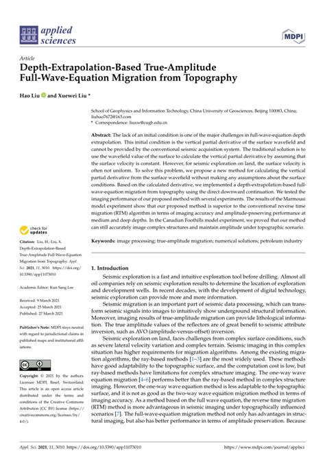 Pdf Depth Extrapolation Based True Amplitude Full Wave Equation Migration From Topography