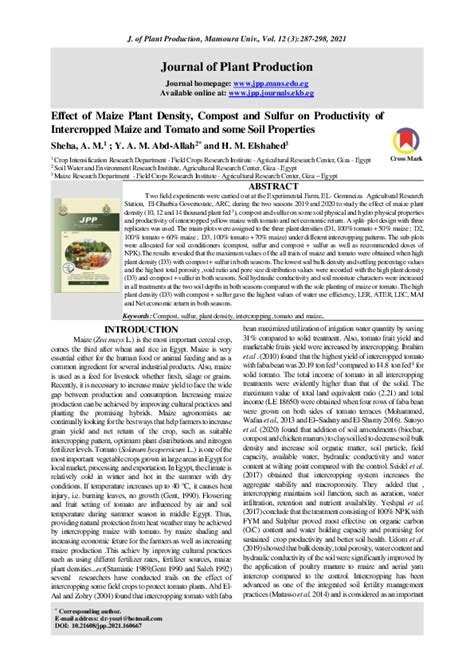 Pdf Effect Of Maize Plant Density Compost And Sulfur On Productivity Of Intercropped Maize