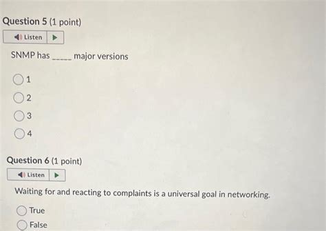 Solved SNMP Has Major Versions 1 2 3 4 Question 6 1 Point Chegg Com