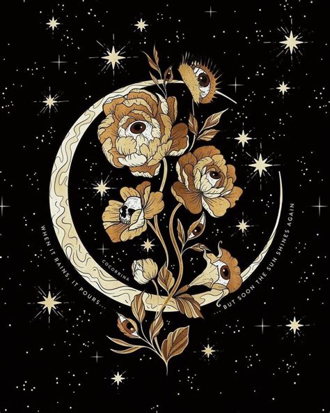 𝐞𝐝𝐚𝐜𝐨𝐜𝐨 Floral Moon And Stars Art Floral Celestial Design Art