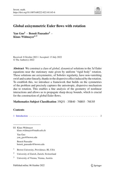 Pdf Global Axisymmetric Euler Flows With Rotation