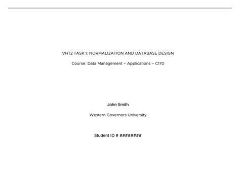 Wgu C170 Vht2 Task 1 Normalization And Database Design C170 Vht2