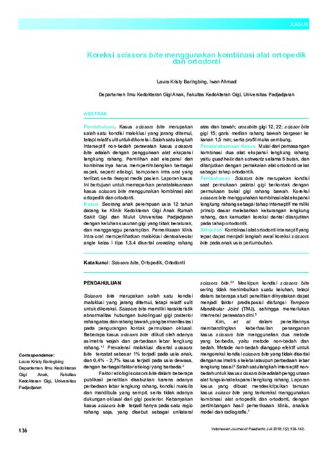 Pdf Koreksi Scissors Bite Menggunakan Kombinasi Alat Ortopedik Dan
