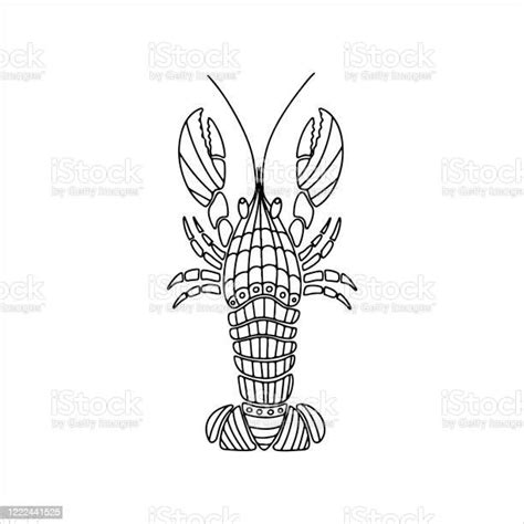 손으로 그린 랍스터 로고 벡터 낙서 스타일 일러스트 랍스터 흰색 배경에 격리 컬러링 북 페이지 일러스트레이션 기법에 대한 스톡