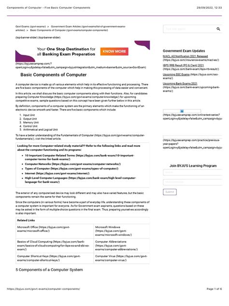 Components Of Computer Five Basic Computer Components Pdf Central