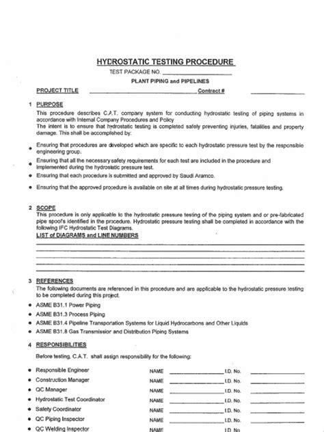 Hydrotesting Procedure Pdf