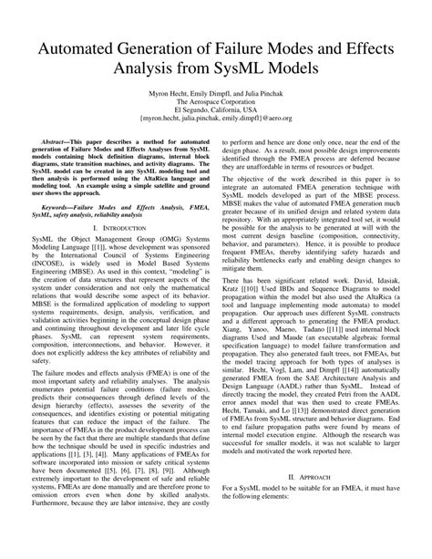 Pdf Automated Generation Of Failure Modes And Effects Analysis From