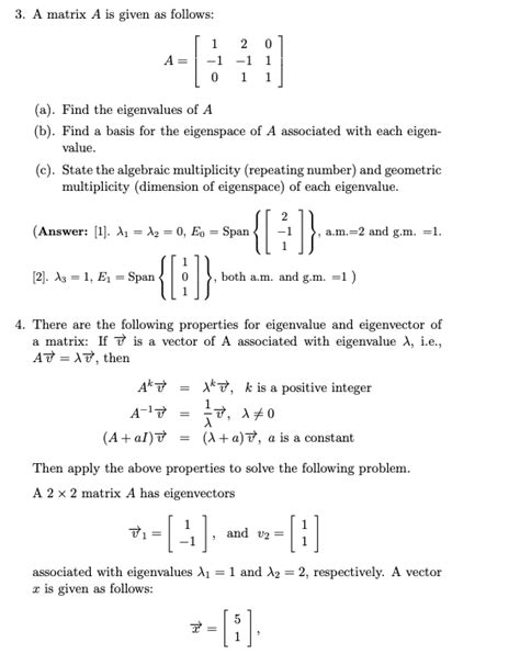 solved 3 a matrix a is given as follows 0 2 1 a l 1 1