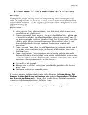 Research Paper Title Page And Reference Page Assignment Instructions Docx PSYC 345 RESEARCH