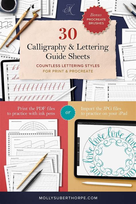 30 Calligraphy Lettering Guides Print Procreate Procreate