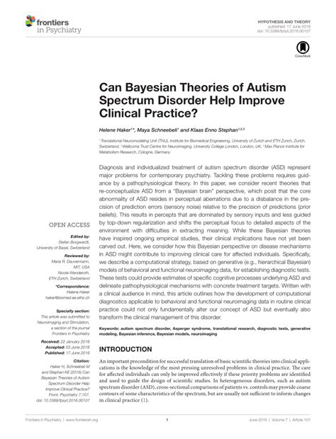 Pdf Can Bayesian Theories Of Autism Spectrum Disorder Help Improve Clinical Practice