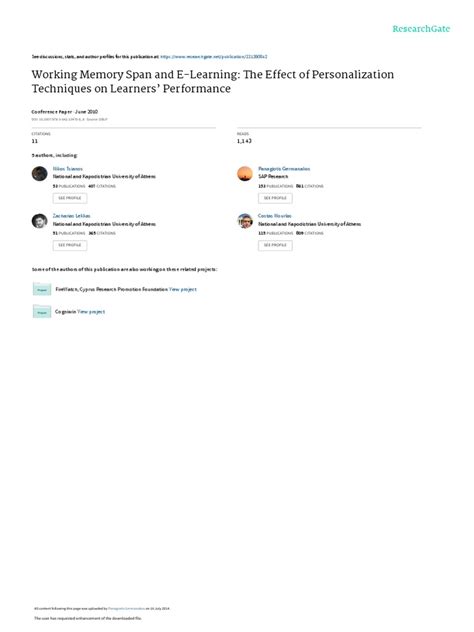 working memory span and e learning the effect of personalization