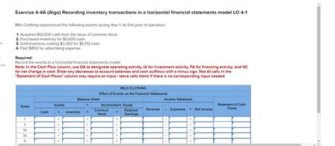 solved exercise 4 4a algo recording inventory transactions