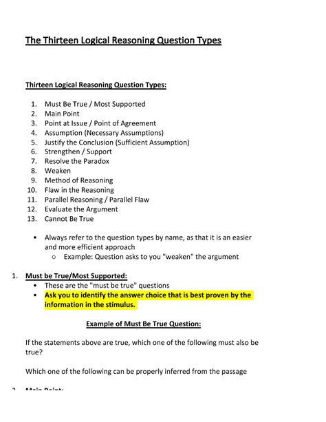 Logical Reasoning The Thirteen Logical Reasoning Question Types Thirteen Logical Reasoning