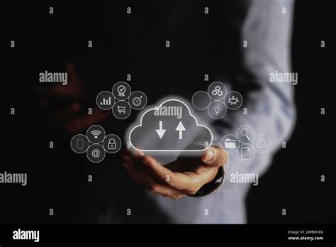 Business Hands With Icons Of Cloud Computing Cloud Storage And Data Transfer Cloud Network